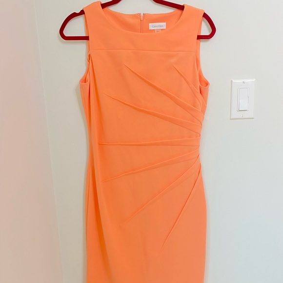 Calvin Klein | Dresses | Calvin Klein Salmon Pink Ruched Midi Dress ...